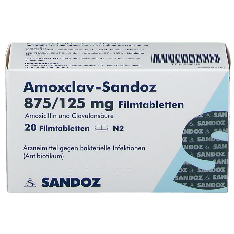 Amoxclav Sandoz® 875/125 mg 20 St mit dem E-Rezept kaufen - Shop Apotheke