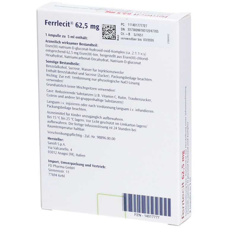 Ferrlecit 62,5 mg 6x5 ml mit dem E-Rezept kaufen - SHOP APOTHEKE