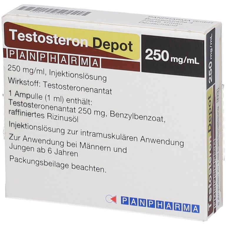 TESTOSTERON Depot PANPHARMA 250 mg/ml Inj.-L.Amp. 5x1 ml mit dem E ...