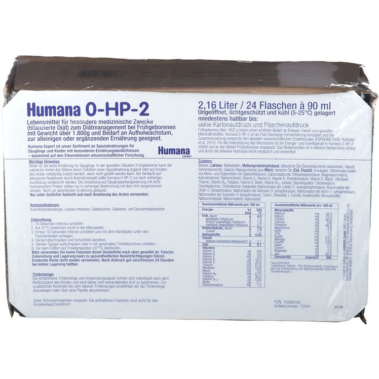 Humana Expert 0 HP-2 Spezialnahrung Frühgeborene 24x90 ml - Shop Apotheke