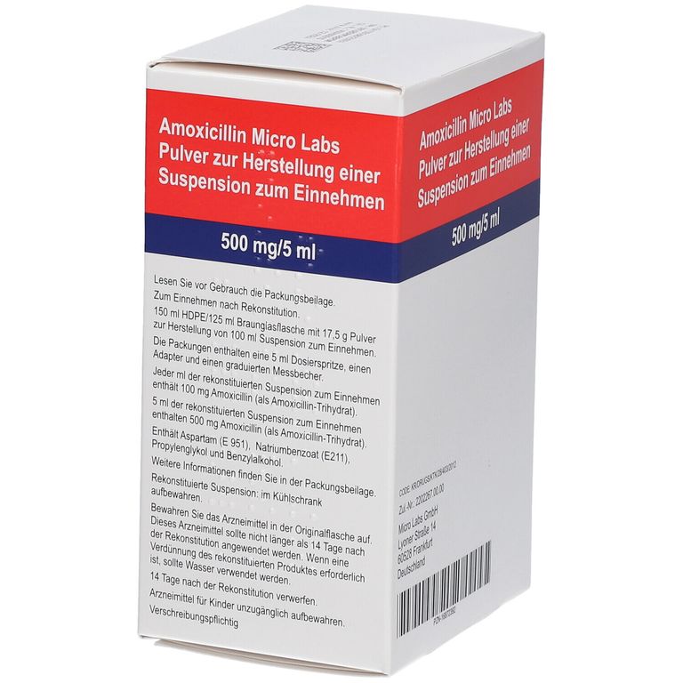 AMOXICILLIN Micro Labs 500 mg/5 ml Plv.Sus.-Herst. 100 ml mit dem E ...
