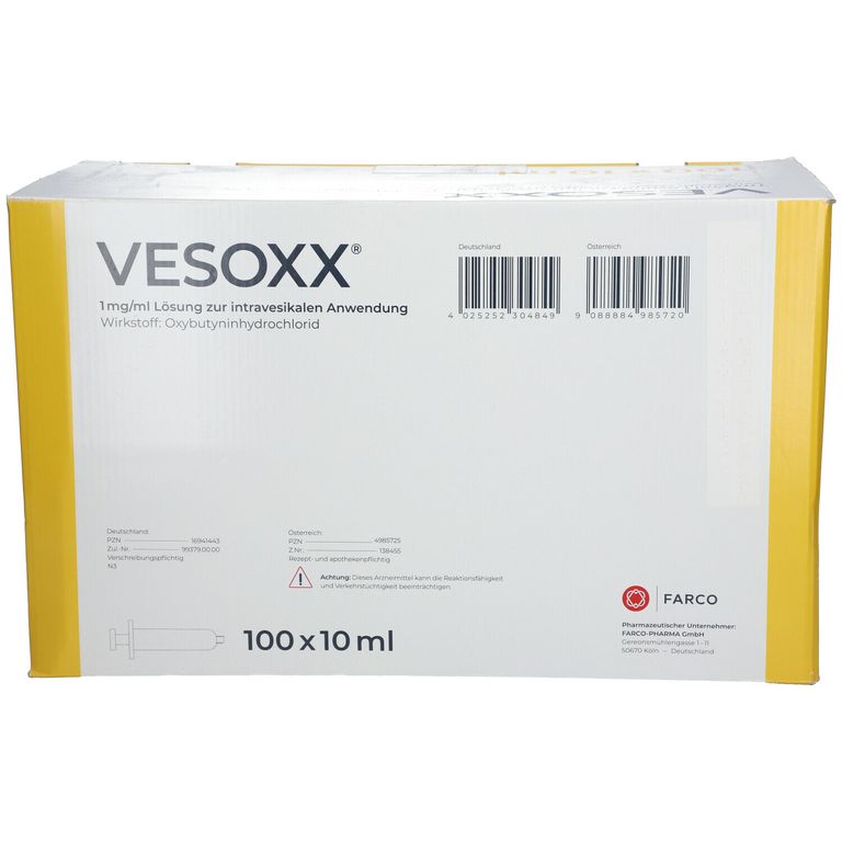 VESOXX 1 mg/ml Lsg.z.intravesikalen Anw.Fertigspr. 100x10 ml mit dem E ...