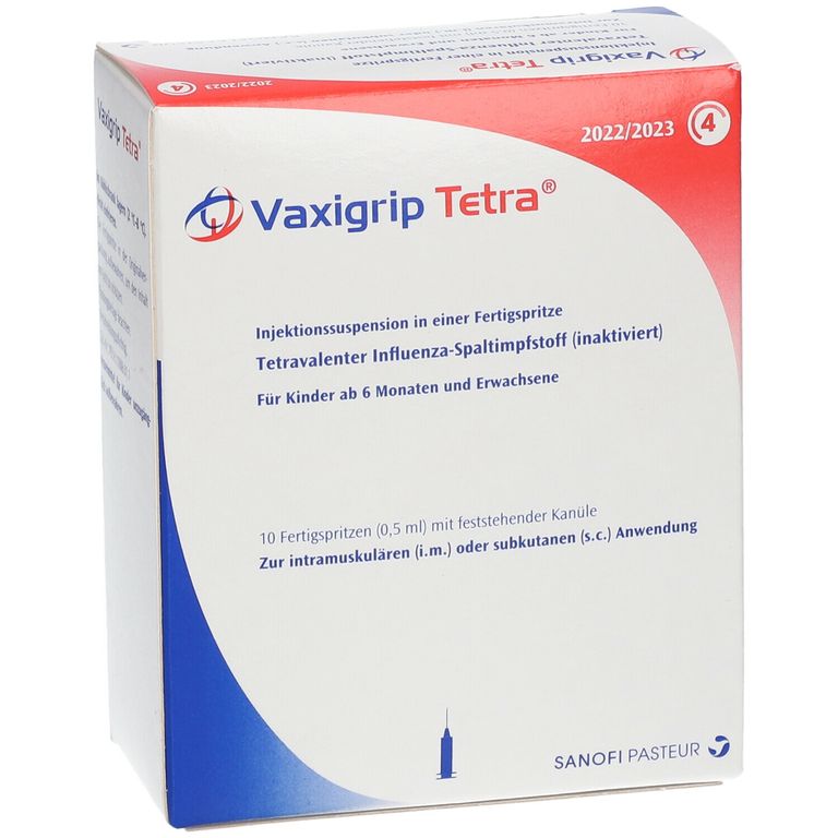 VAXIGRIP Tetra 2022/2023 Inj.Susp.Fertigspr.m.Kan. 10 St mit dem E ...