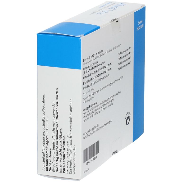 Afluria® Tetra 2022/2023 Inj.-Susp.F-Spr.o.Kanüle 10x0,5 ml mit dem E ...