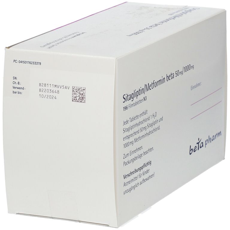 SITAGLIPTIN/Metformin beta 50 mg/1000 mg Filmtabl. 196 St mit dem E-Rezept kaufen - Shop Apotheke