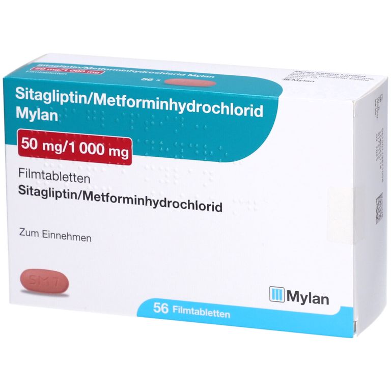 SITAGLIPTIN Metformin-HCl Mylan 50 mg/1000 mg FTA 56 St mit dem E ...