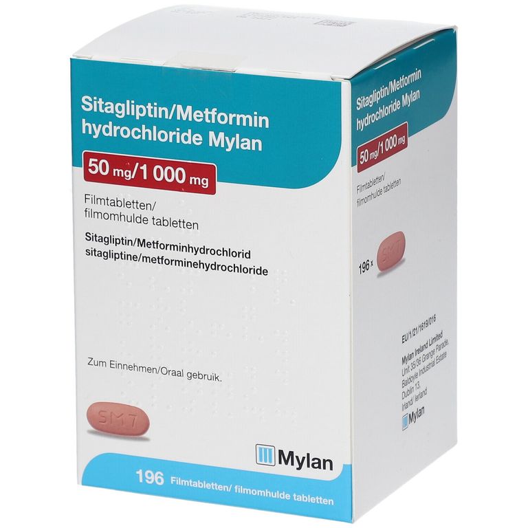 SITAGLIPTIN Metformin-HCl Mylan 50 mg/1000 mg FTA 196 St mit dem E ...
