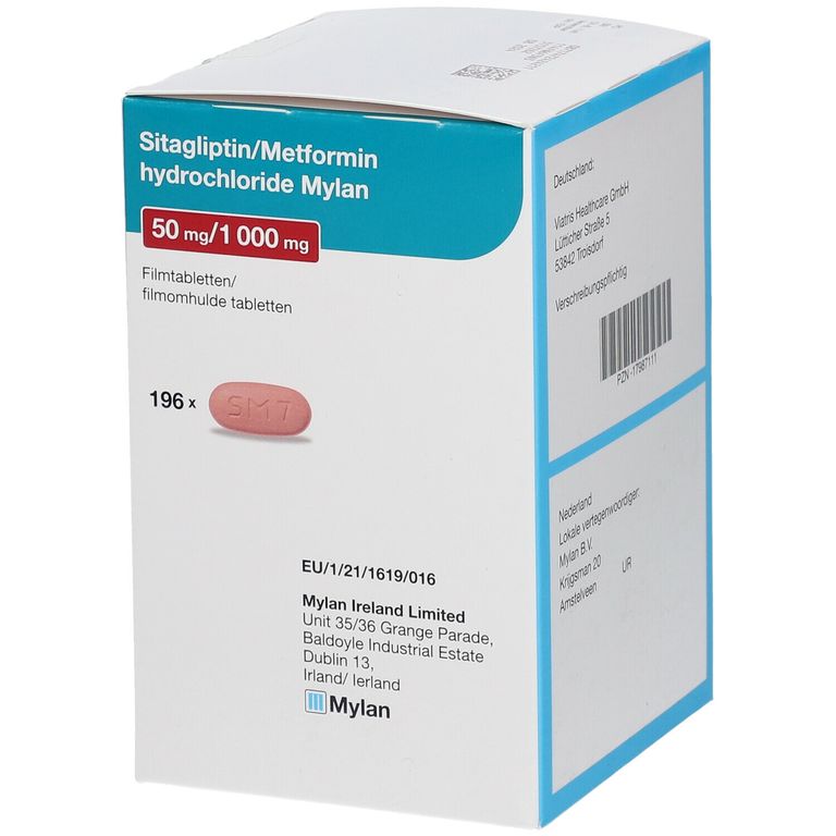 SITAGLIPTIN Metformin-HCl Mylan 50 mg/1000 mg FTA 196 St mit dem E ...