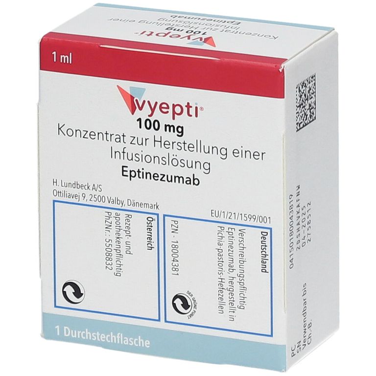 VYEPTI 100 mg Konz.z.Herst.e.Infusionslösung Dsfl. 1 St mit dem E ...