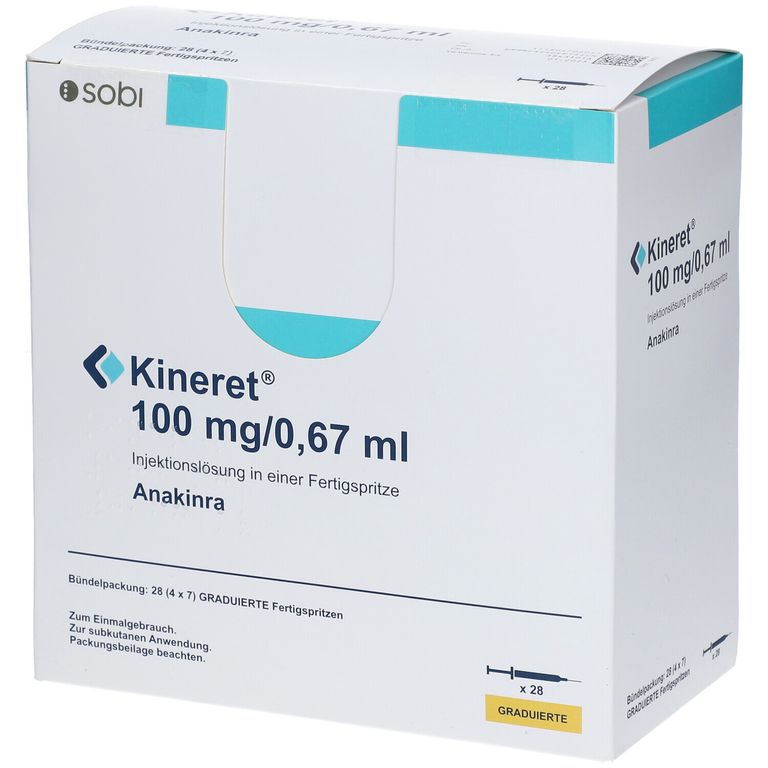 KINERET 100mg/0,67ml Inj.-Lsg.graduiert.Fertigspr. 28 St mit dem E ...