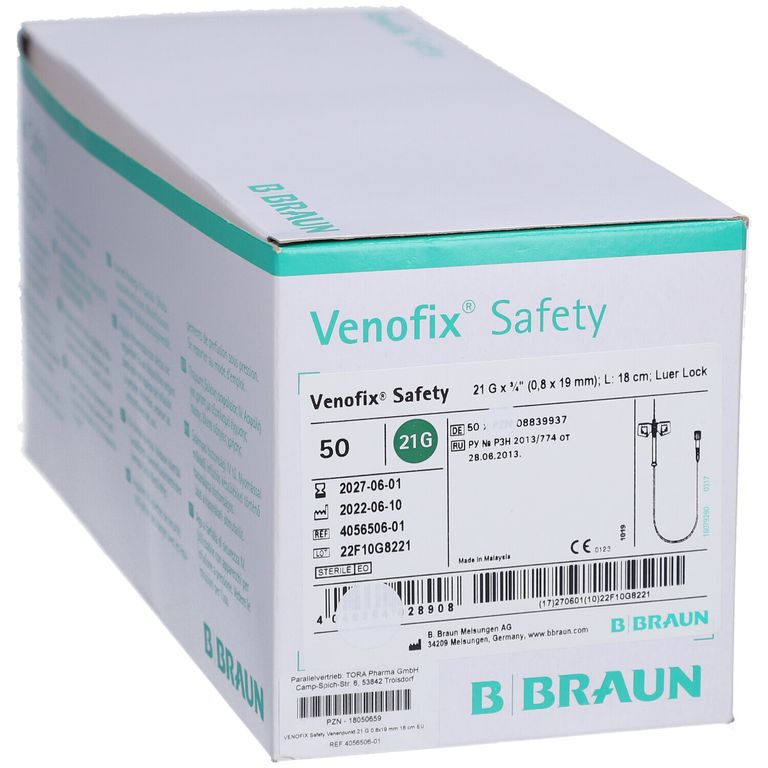 B. Braun Venofix® Safety 21G 0,8 x 19 mm Luer Lock 50 St - Shop Apotheke