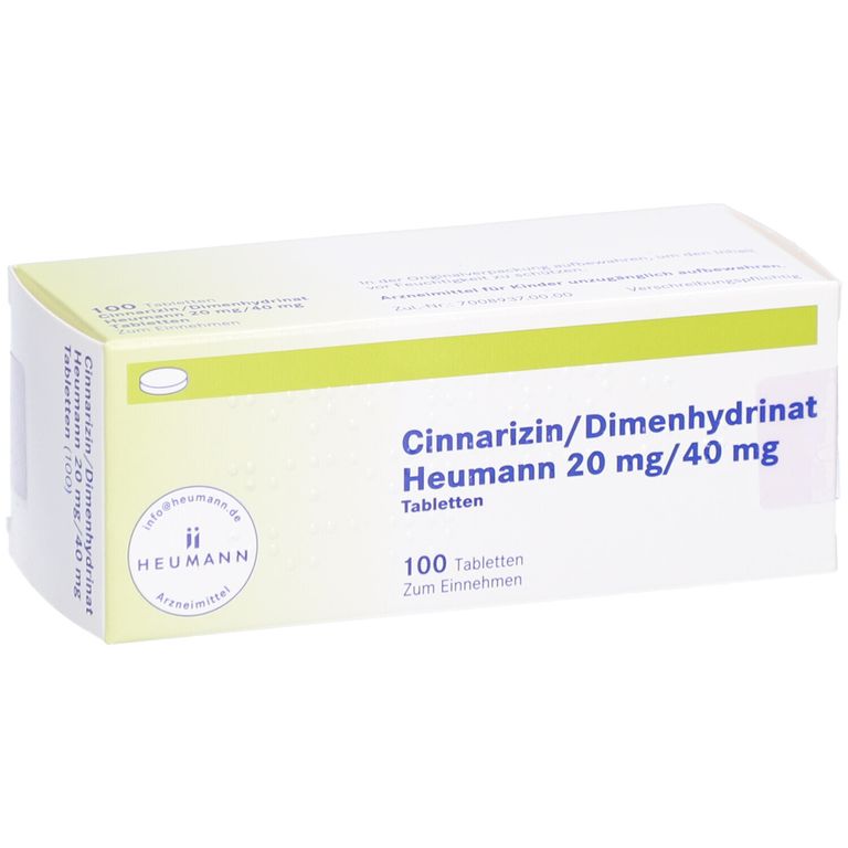 CINNARIZIN/Dimenhydrinat Heumann 20 mg/40 mg Tabl. 100 St mit dem E ...