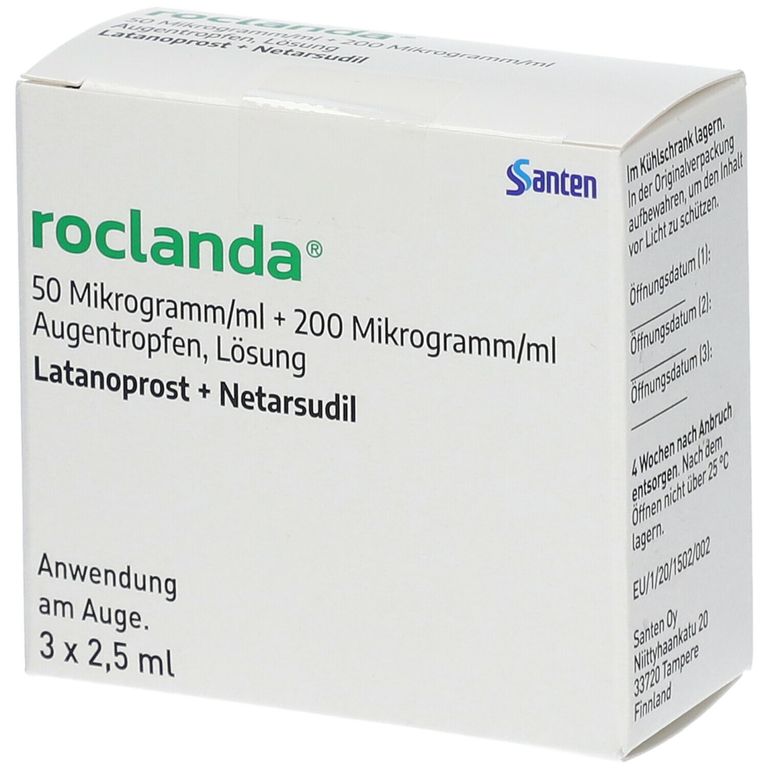 ROCLANDA 50 µg/ml + 200 µg/ml Augentropfen Lösung 3x2,5 ml mit dem E ...