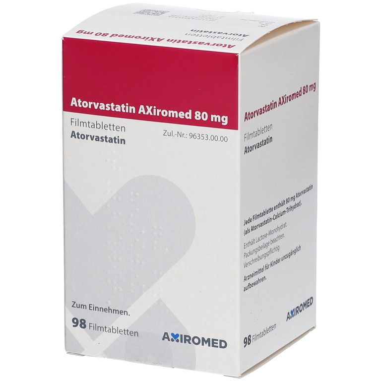 ATORVASTATIN AXiromed 80 mg Filmtabletten Dose 98 St mit dem E-Rezept ...