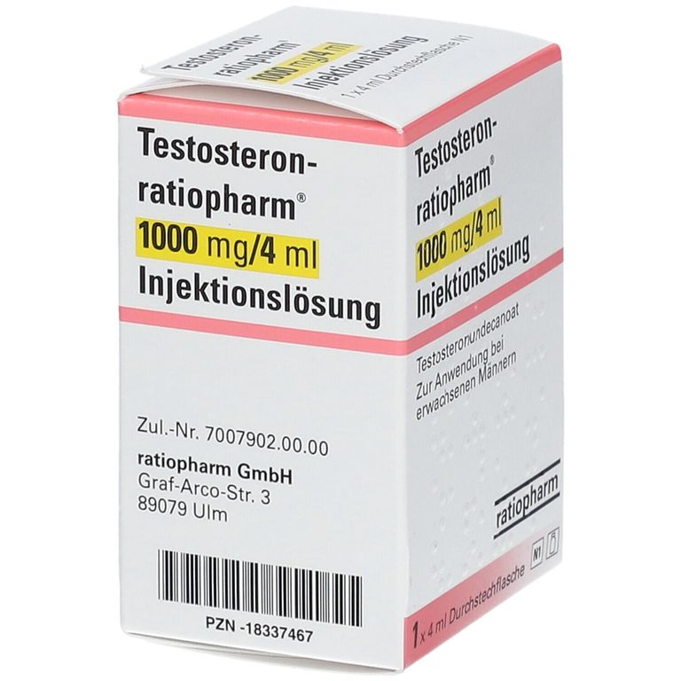 TESTOSTERON-ratiopharm 1000 mg/4 ml Inj.-Lsg.Dsfl. 1 St mit dem E ...