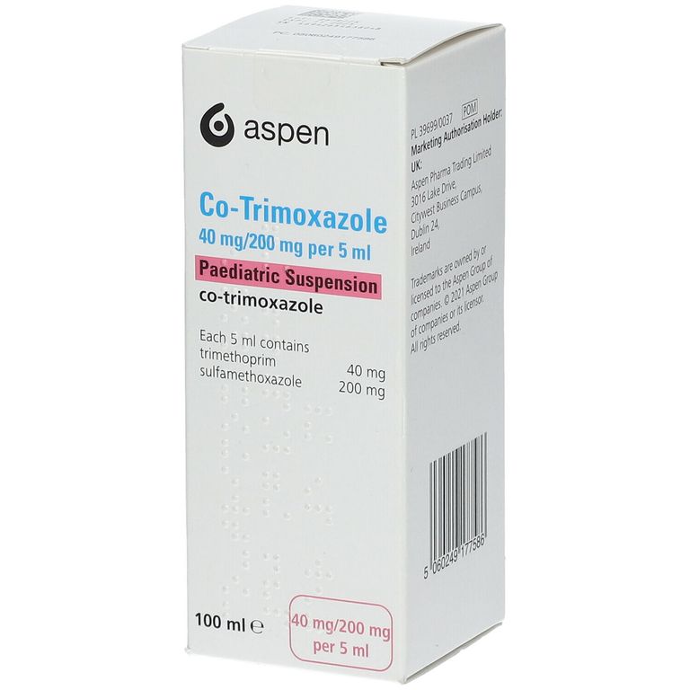 CO-TRIMOXAZOLE 40mg/200mg per 5ml Paediat.Susp.UK 100 ml mit dem E ...