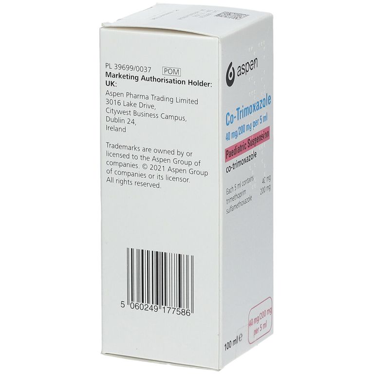 CO-TRIMOXAZOLE 40mg/200mg per 5ml Paediat.Susp.UK 100 ml mit dem E ...