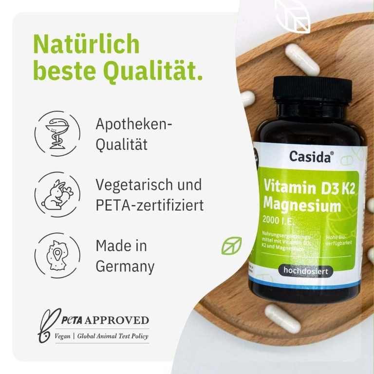 Casida Vitamin D3 K2 Magnesium Kapseln 2000 I.E. – hochdosiertes D3, K2 ...
