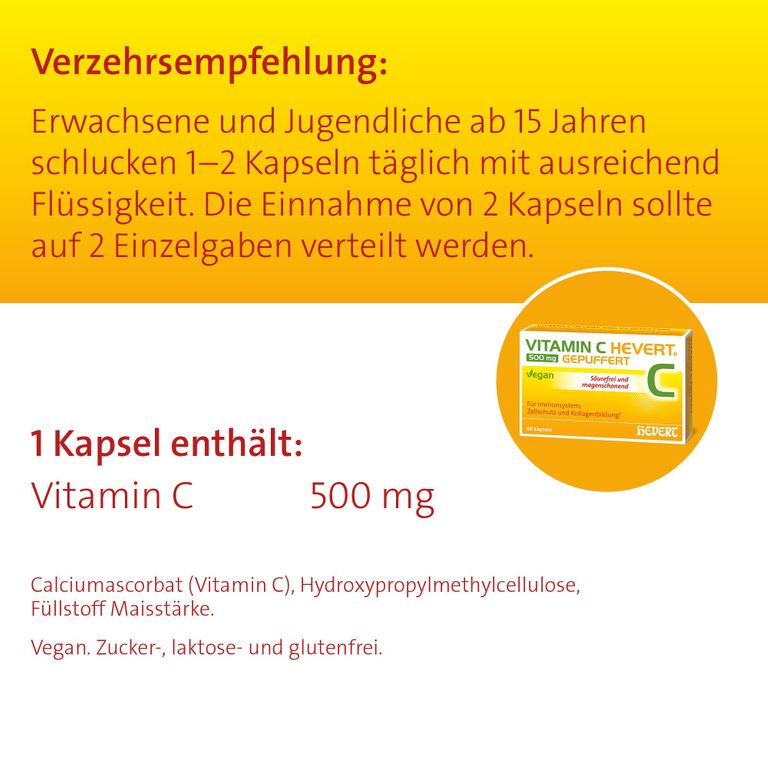 VITAMIN C HEVERT® 500 mg GEPUFFERT 60 St - Shop Apotheke