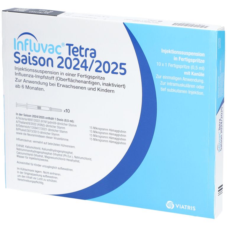 INFLUVAC Tetra 2024/2025 Inj.-Susp.F.-Sp.mit Kan. 10x0,5 ml mit dem E ...