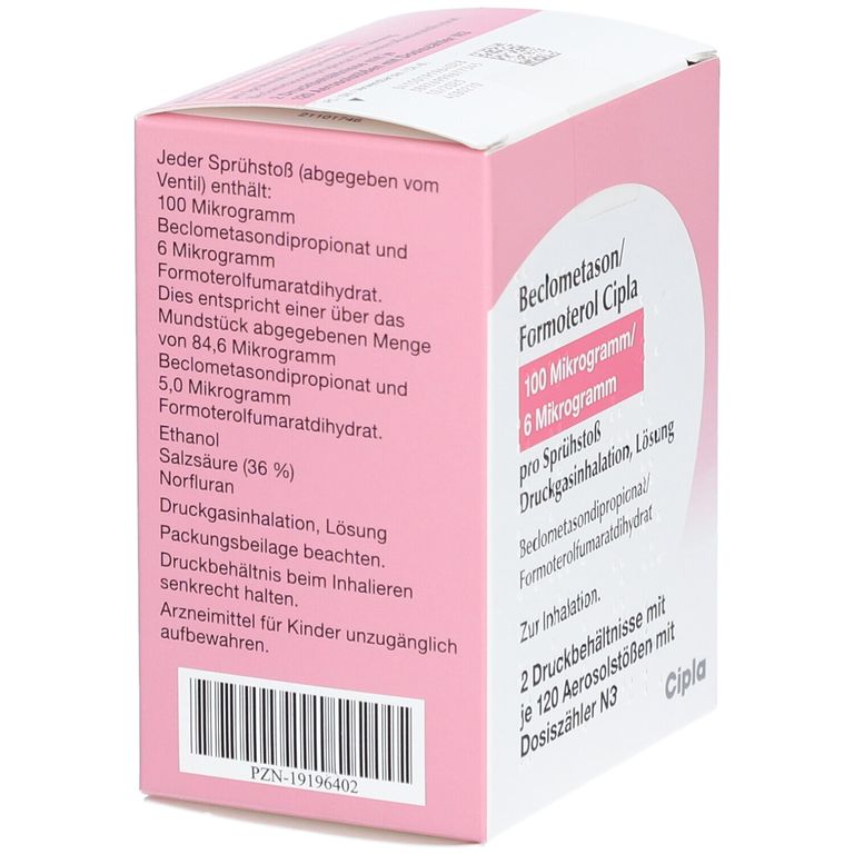 BECLOMETASON/Formoterol Cipla 100/6 µg 120 Hub DOS 2 St mit dem E ...