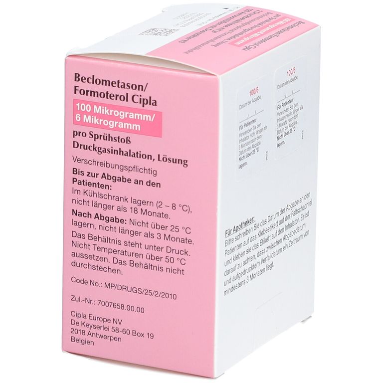 BECLOMETASON/Formoterol Cipla 100/6 µg 120 Hub DOS 2 St mit dem E ...