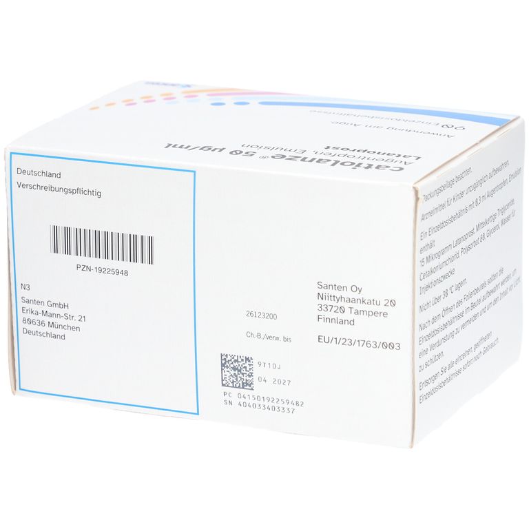 CATIOLANZE 50 Mikrogramm/ml Augentropfen Emulsion 90x0,3 ml mit dem E ...