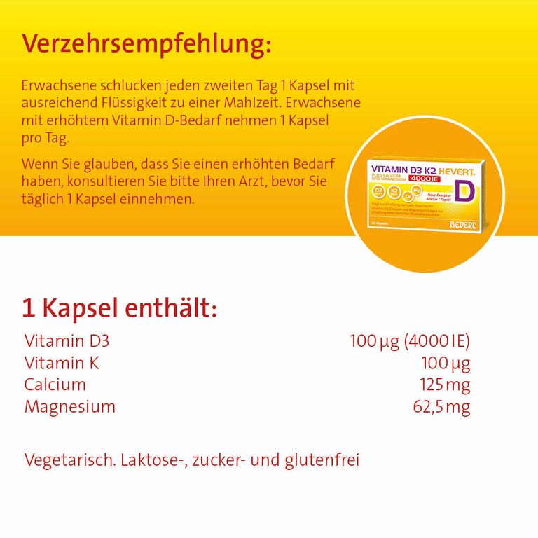 Vitamin D3 K2 Hevert + Calcium & Magnesium 4000 IE – Starke Knochen und Muskeln 120 St - Shop ...