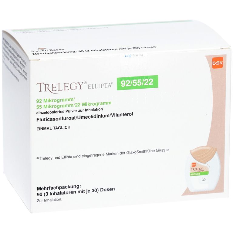 TRELEGY Ellipta 92 µg/55 µg/22 µg ed.P.z.Inh.30ED 3 St mit dem E-Rezept ...