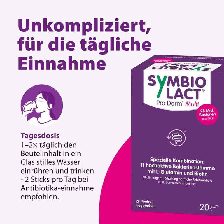 SymbioLact Pro Darm Multi – Sticks mit 28 Mrd. Bakterien, L-Glutamin ...