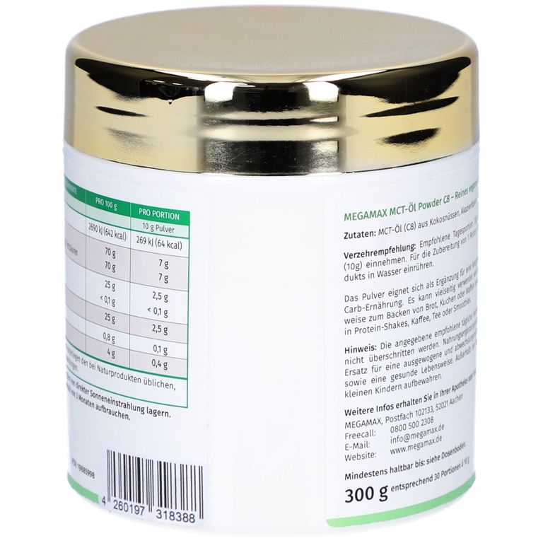 MEGAMAX MCT Powder C8 – veganes Keto-Pulver aus Kokosöl 300 g - Shop ...