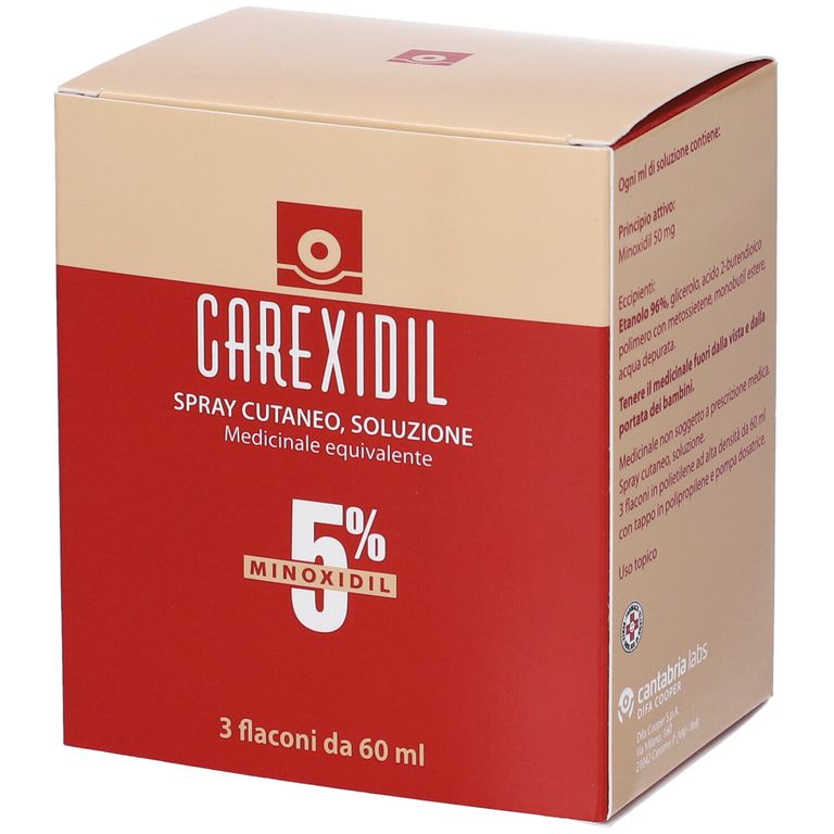 CAREXIDIL 5% Spray Cutaneo, Soluzione 3x60 ml - Redcare
