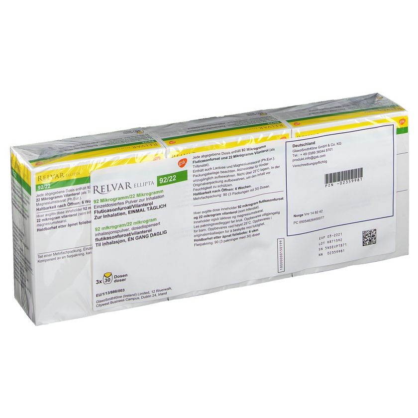 RELVAR® ELLIPTA® 92 Mikrogramm/22 Mikrogramm 3x30 St - shop-apotheke.com
