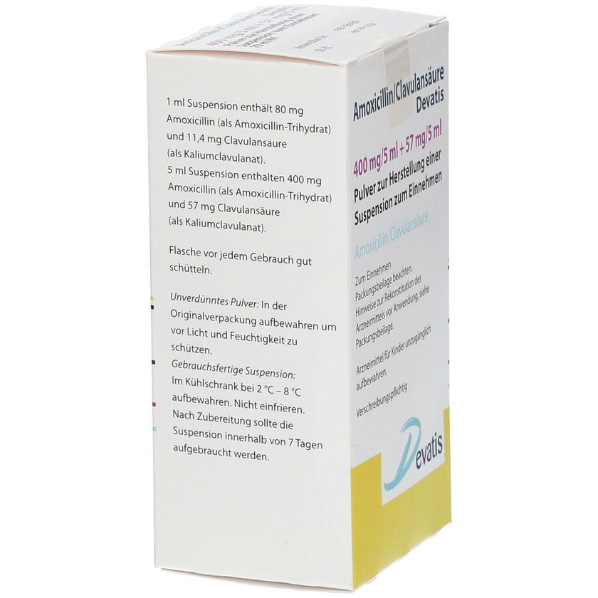 Amoxicillin/Clavulansäure Devatis 400 mg/5 ml + 57 mg/5 ml 70 ml - shop-apotheke.com