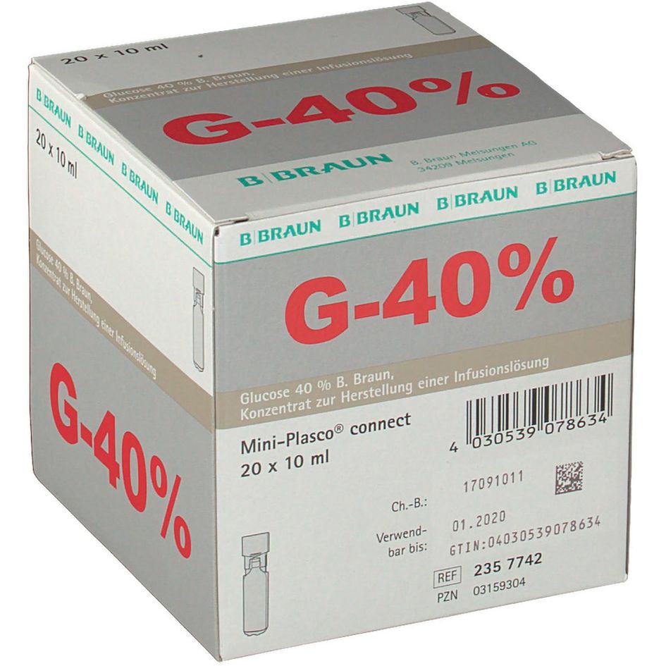 Glucose 40 % B. Braun Mini-Plasco®connect 20x10 ml - shop-apotheke.com