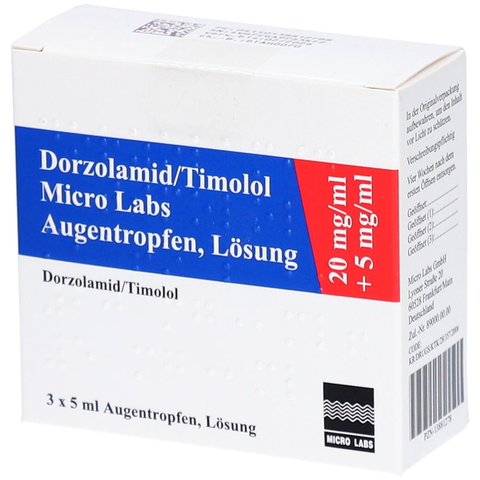 Dorzolamid/Timolol Micro Labs 20 mg/ml + 5 mg/ml 3x5 ml - shop-apotheke.com