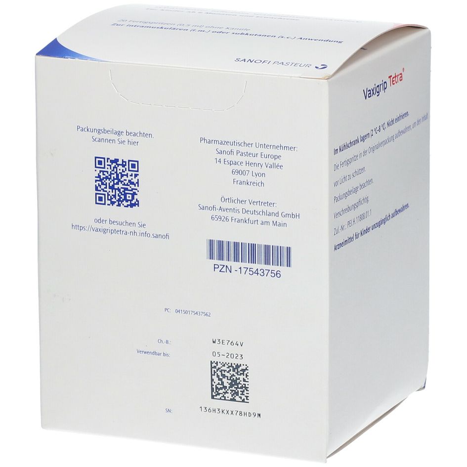 VAXIGRIP Tetra 2022/2023 Inj.Susp.Fertigspr.o.Kan. 20 St - shop ...