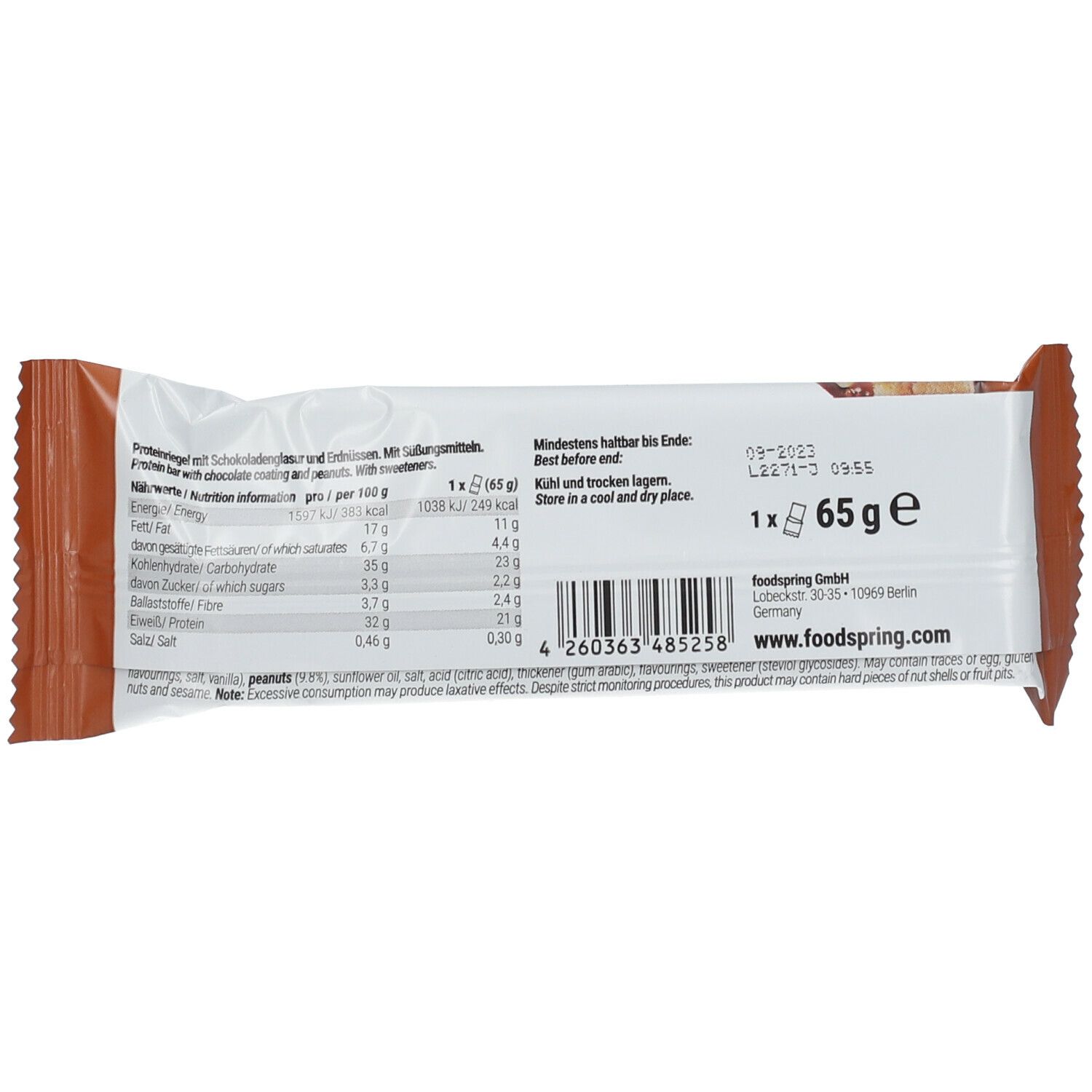 foodspring® Extra Chocolate Protein Bar Crunchy Peanut 65 g - shop ...