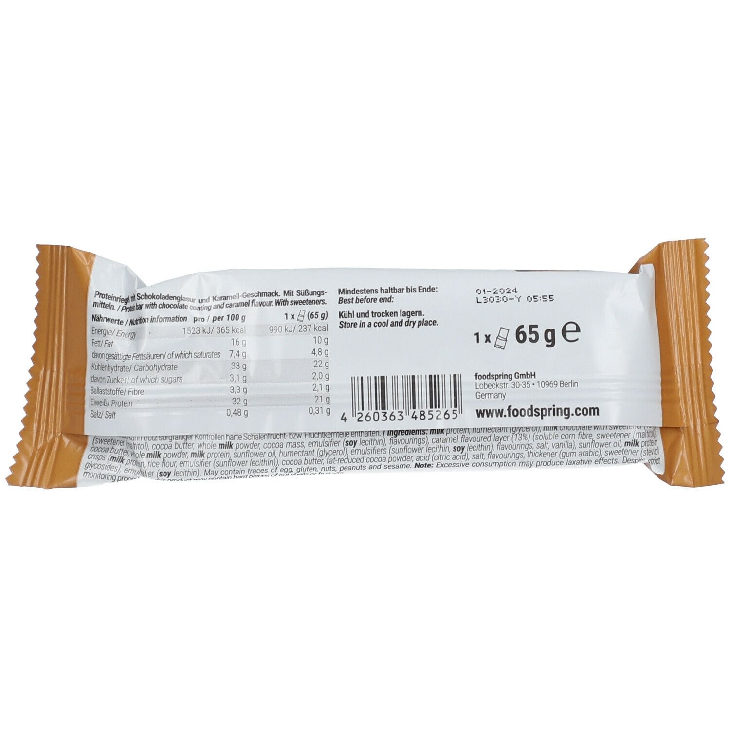 foodspring® Extra Chocolate Protein Bar Soft Caramel 65 g - shop ...