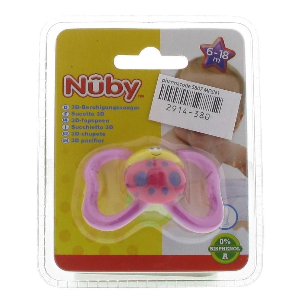 Nuby 3D Pacifier Paci-Pals Oval Pink Ladybug 6-18m 1 pz | Redcare