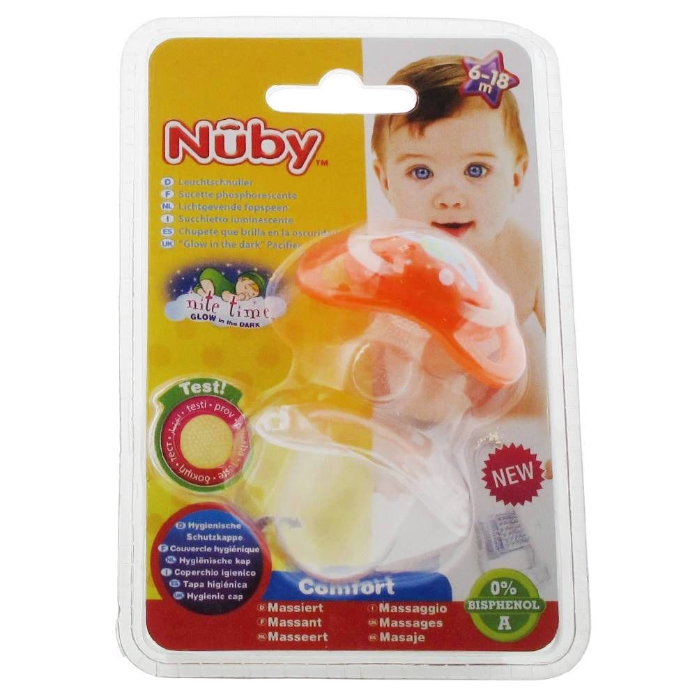 Nuby Pacifier Glow In The Dark Orthodontic Orange 6-18m 1 pz | Redcare
