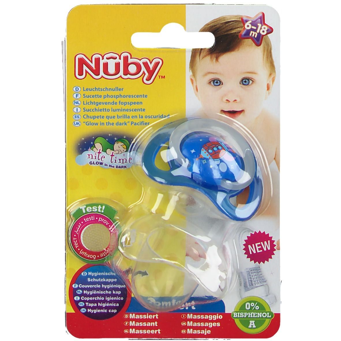 Nuby Pacifier Glow In The Dark Orthodontic Yellow 6-18m 1 pz | Redcare