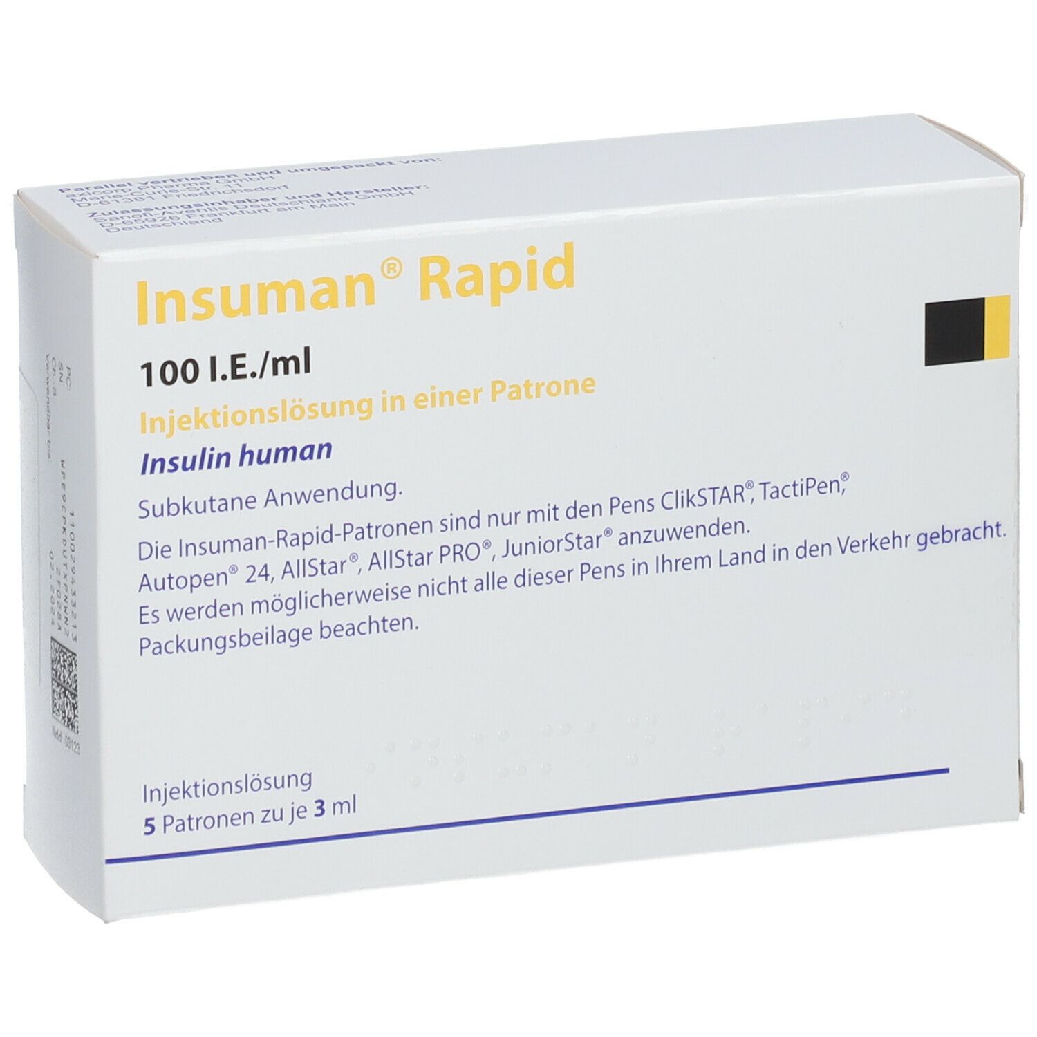 Insuman Rapid 100 I.E./ml 5x3 ml mit dem E-Rezept kaufen - SHOP APOTHEKE