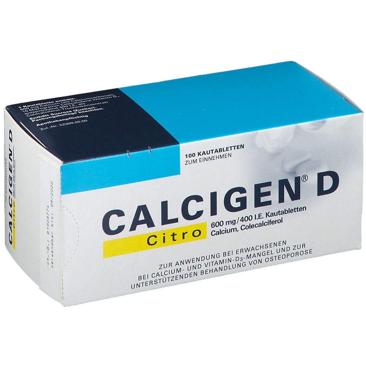 Calcigen® D Citro 600 mg / 400 I.E. Kautabletten 100 St - Shop Apotheke