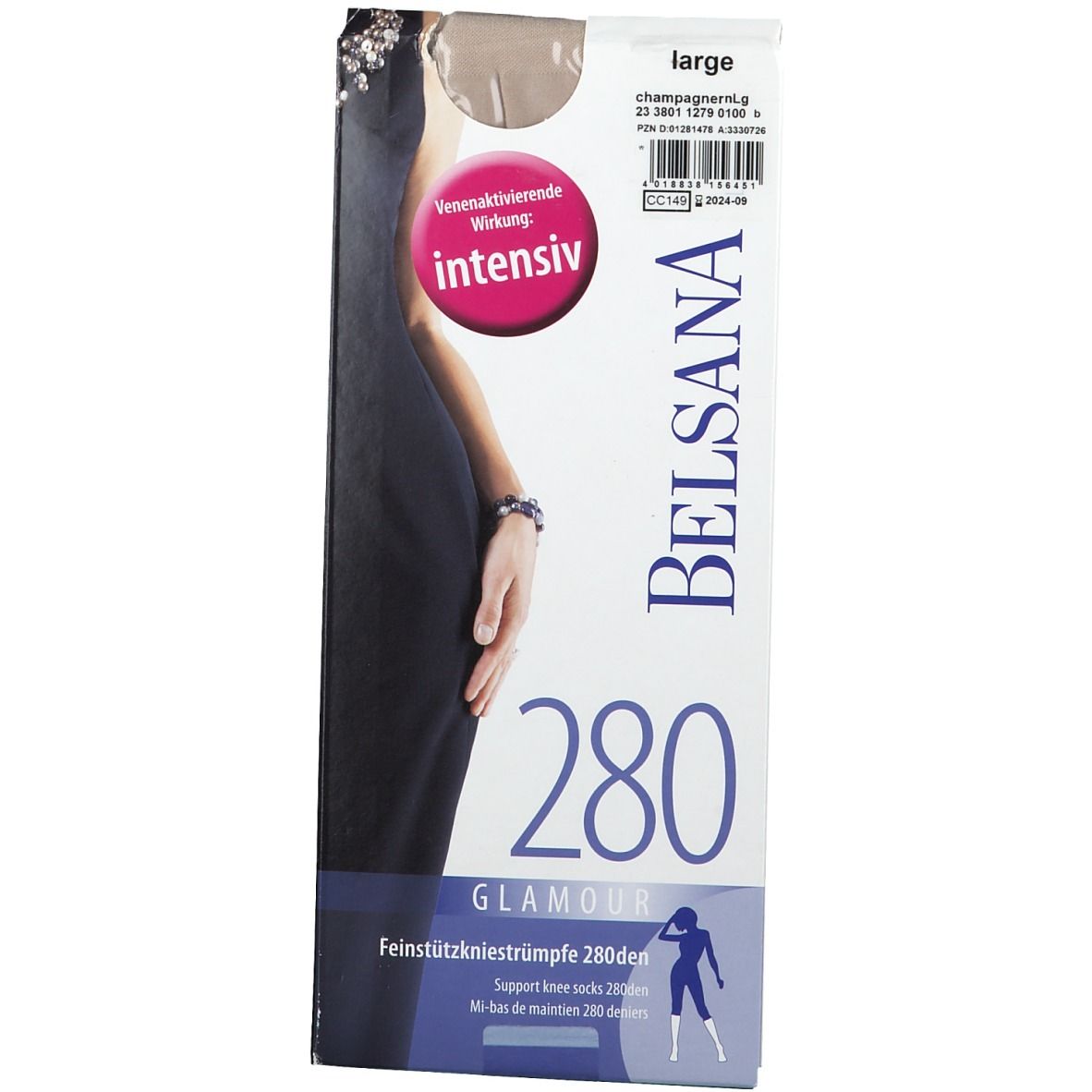 Belsana Stütz 280den Glamour Kniestrumpf Größe large Farbe champagner ...