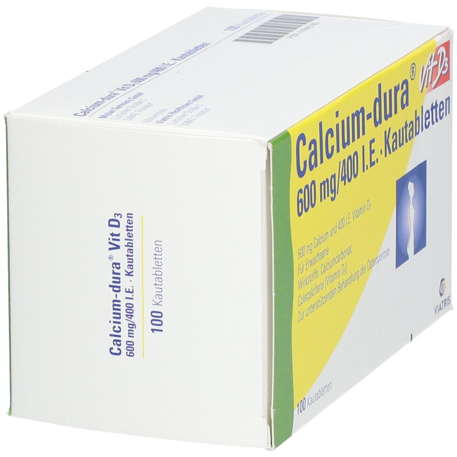 Calcium-dura® Vit D3 600 mg/400 I.E. Kautabletten 100 St - Shop Apotheke