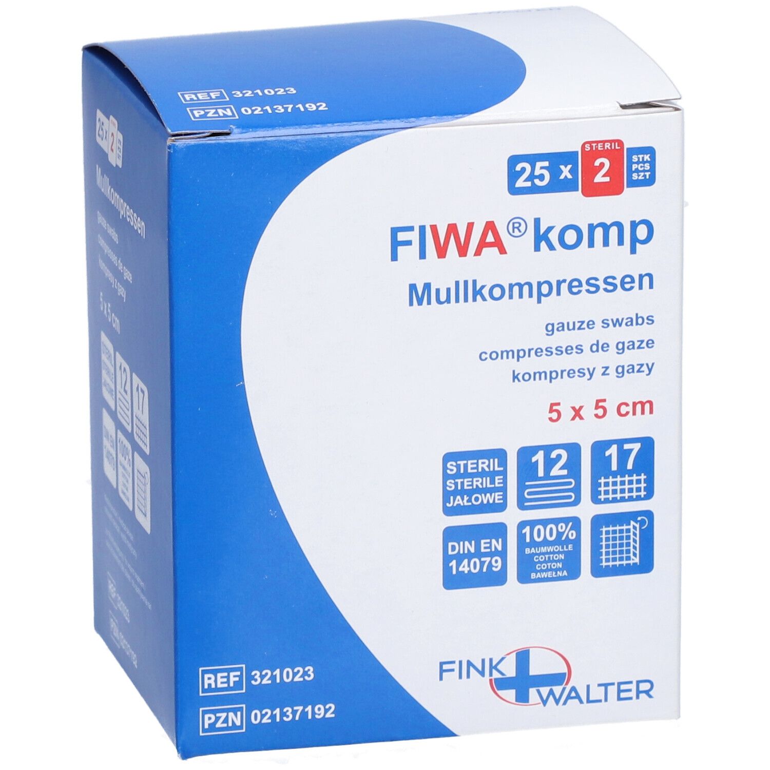 FIWA® komp Mullkompressen, steril 5 x 5 cm 12fach 25x2 St - Shop Apotheke