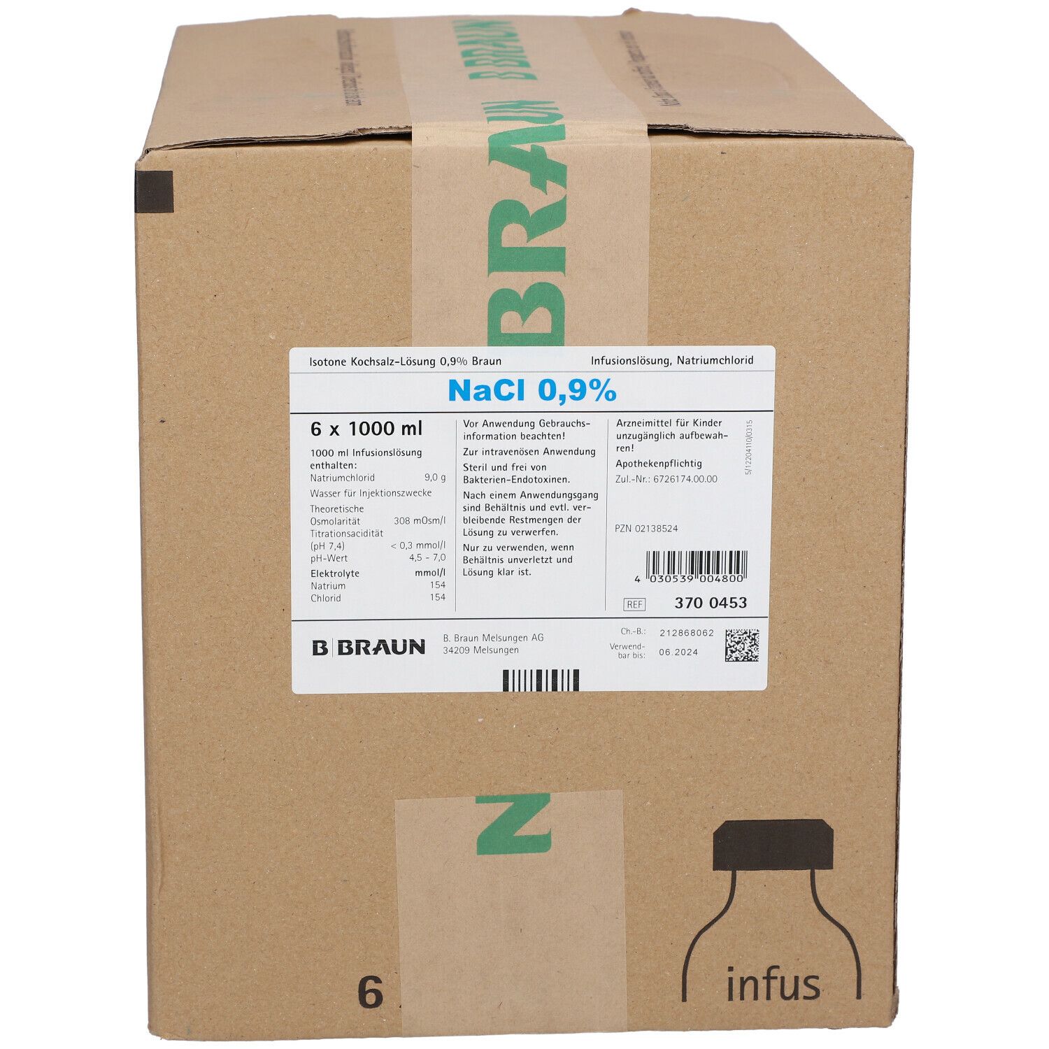 Isotone Kochsalz-Lösung 0,9% B. Braun, Glasflasche 6x1000 ml - Shop Apotheke