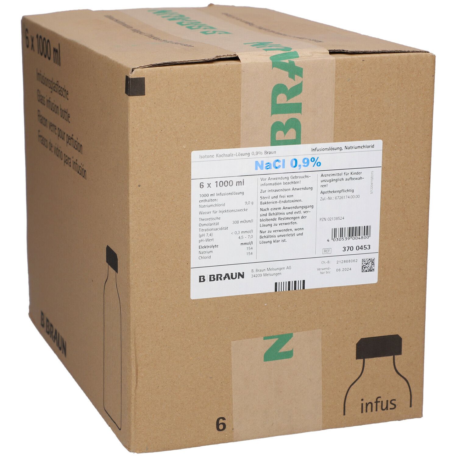 Isotone Kochsalz-Lösung 0,9% B. Braun, Glasflasche 6x1000 ml - Shop Apotheke
