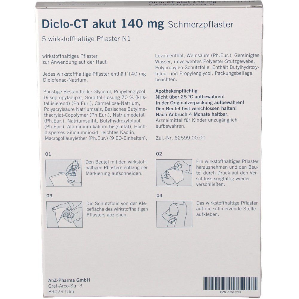 Diclo-CT akut 140 mg Schmerzpflaster 5 St - Shop Apotheke